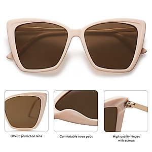 SOJOS Trendy Polarized Sunglasses For Women Retro Womens Oversized Square Cat Eye Sun Glasses UV Protection SJ2206 White Frame Brown Lens