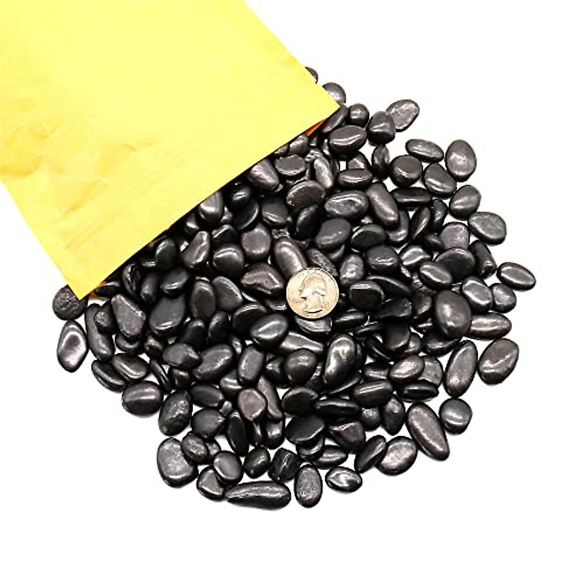 Premium Pebbles Black Rocks for Plants. Polished Decorative Pebbles. 3/8 Inch 2 lbs for Garden, Indoor, Crafting, Succulents, pots, Plants (XSM (0.375 Inch), Black -Polished, 2)