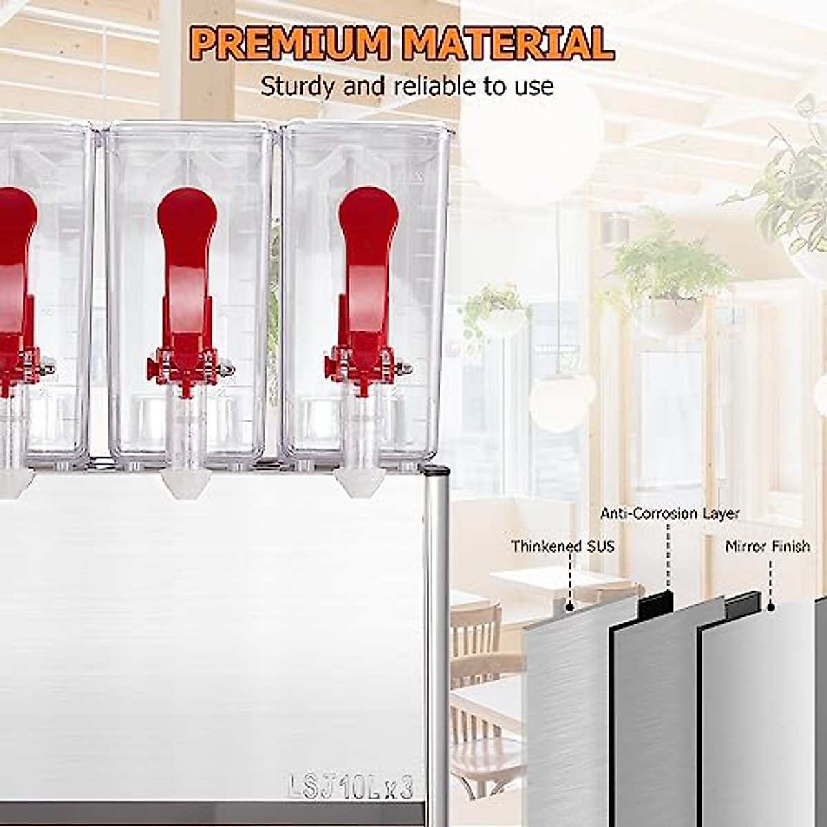 Commercial Beverage Dispenser, Towallmark 3 Tanks 7.93 Gallon 30L Commercial Juice Dispenser, 10 Liter Per Tank, 320W Stainless Steel Food Grade Ice Tea Drink Dispenser with Thermostat Controller
