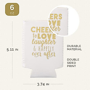 Wedding Can Can Cooler Decorations - Cheers to Love Laughter and Happily Ever After, Can Coolies Set of 12, Wedding Supplies For Bridal Showers, Engagements and Bachelorette Parties (White)