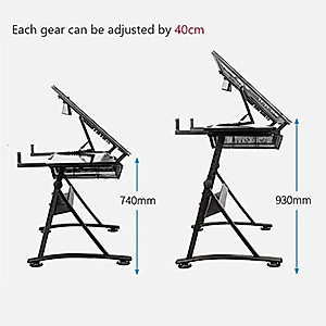ROLTIN Drafting Tables Drawing Desk with Stool Height Adjustable Multifunctional Art Craft Artist Desk Tilt Glass Top Board Drawing Desk for Work Study Painting Craft Des