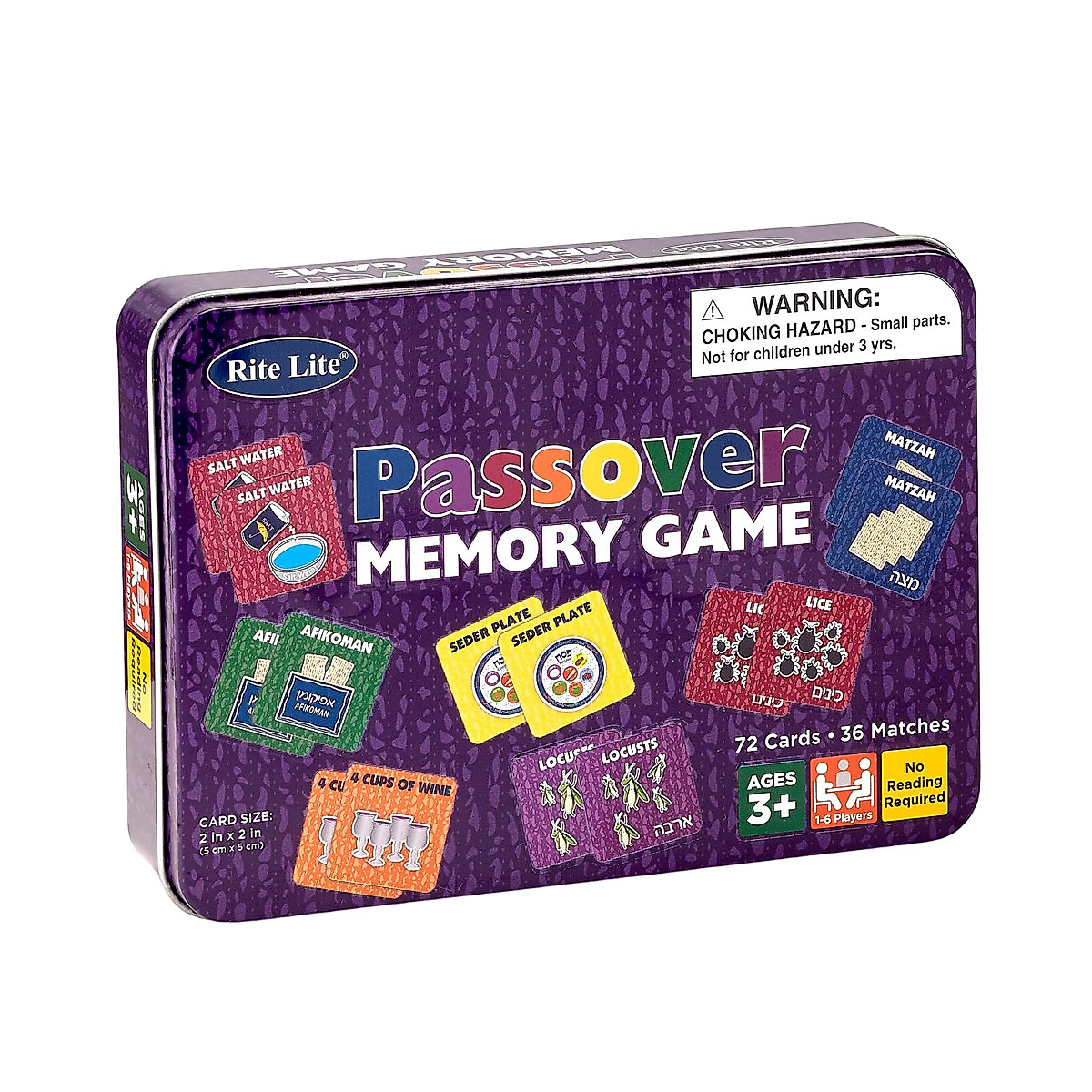 Passover Memory Game by Rite Lite | Passover Gifts Jewish Pesach Seder Holiday Party Favors | Match the Most Cards & Win! Collectible Tin 72 Cards