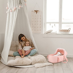 GAGAKU Baby Doll Bassinet, Doll Carrier Doll Carry Cot Set with Canopy and Pillow Blanket for 9 10 11 12 Inch Dolls Stuffed Animals - Pink