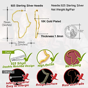 FaithHeart African Earrings Lightweight Gold Hoop Earrings for Women 18K Gold Plated Stainless Steel Women's Drop & Dangle Earrings African Map Shaped Trendy Jewelry