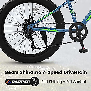 dingdongbro 24 Inch Fat Tire Bike with Full 7-Speed System, Mountain Bike Offers Dual Disc Brake and Durable High-Carbon Steel Frame, Front Suspension, for Urban Commutes and Mountain Trails