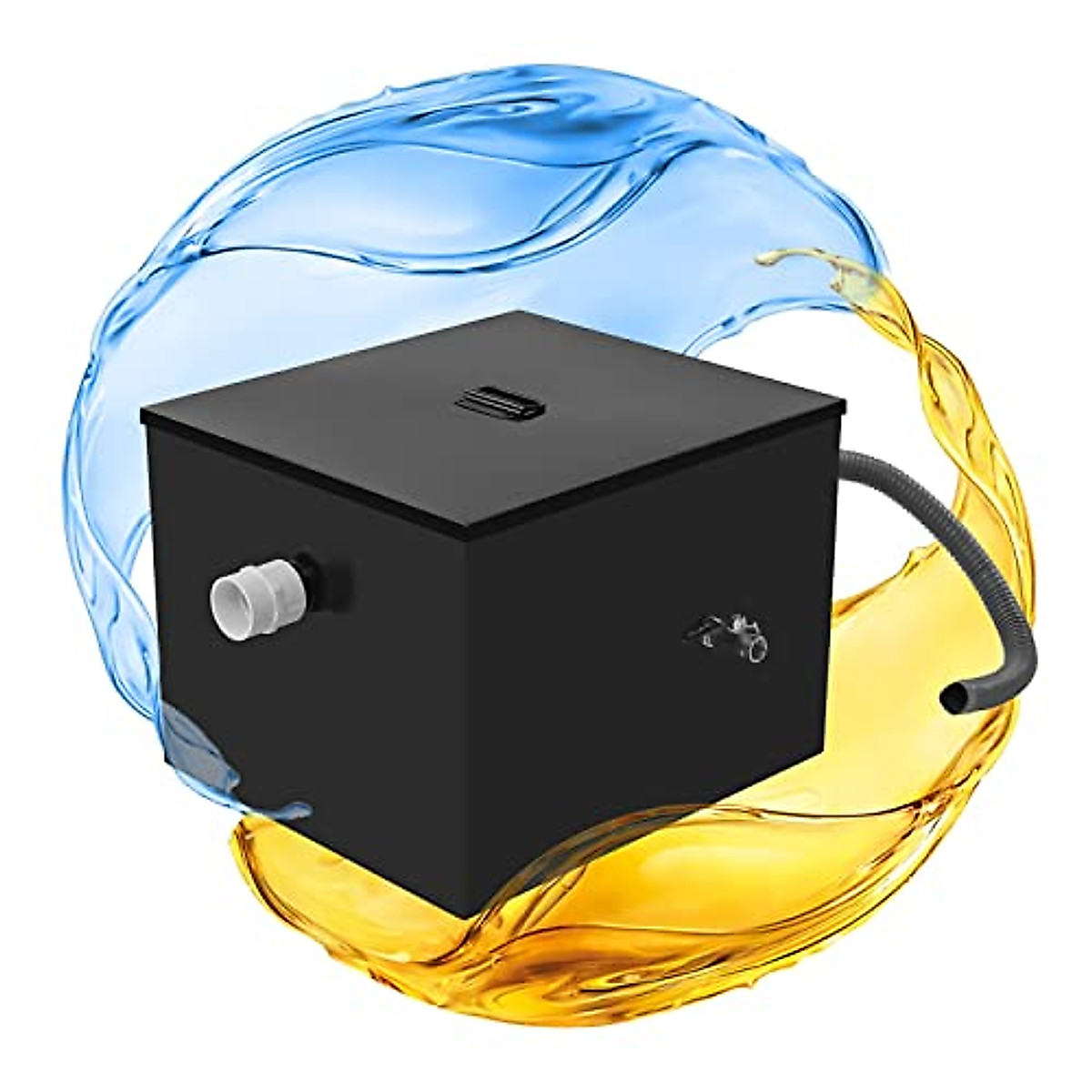 SNKOURIN 20 LB Commercial Grease Interceptor, Under Sink Grease Trap with 2.2 GPM Flow Rate, Stainless Steel Grease Traps for Restaurant Canteen Factory Home Kitchen, Black