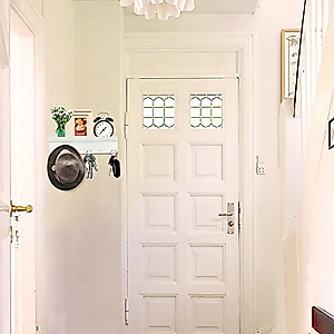 Key Holder for Wall Decorative, Wall Mounted Key Holder with Shelf, Self Adhesive Key Rack with 6 Hooks, Key Hooks for Hanging Keys, Mail Organizer and Key Hanger for Entryway Kitchen Office, White