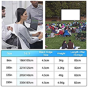 Projector Screen and Stand, 84/100/120 inch 16:9 HD 4K Thickened Wrinkle-Free Portable Movies Screen, for Indoor Outdoor Home Theater Backyard Camping,100in