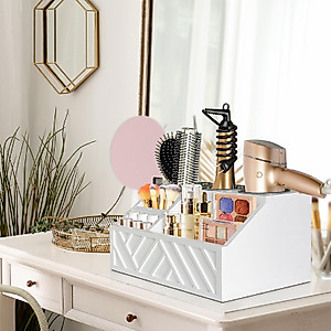 Unistyle Hair Dryer Holder Wall Mounted, Hair Tool Organizer, Bathroom Countertop Organizer for Bathroom Accessories, Wood Bathroom Blow Dryer Holder and Vanity Organizer, Makeup Storage(White)