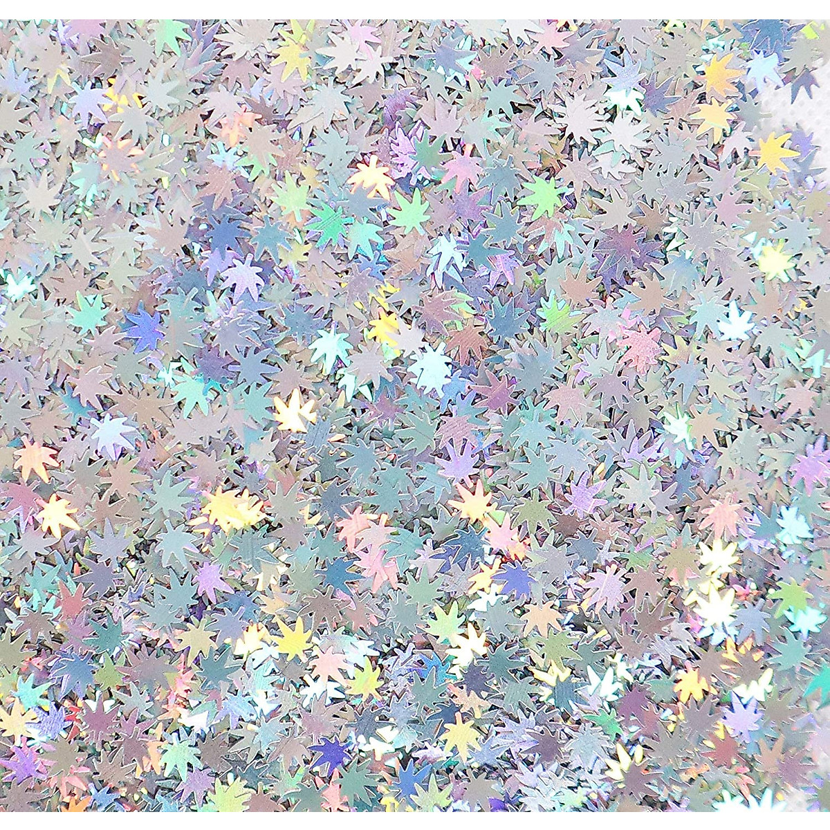 3 Pack - Green, Rainbow & Silver Holographic Leaf Glitter - Solvent Resistant & Cosmetic Grade - Face Body Nails Resin Arts & Crafts, Tumblers, Bath Bombs, Resin - Weed Pot Marijuana Leaf