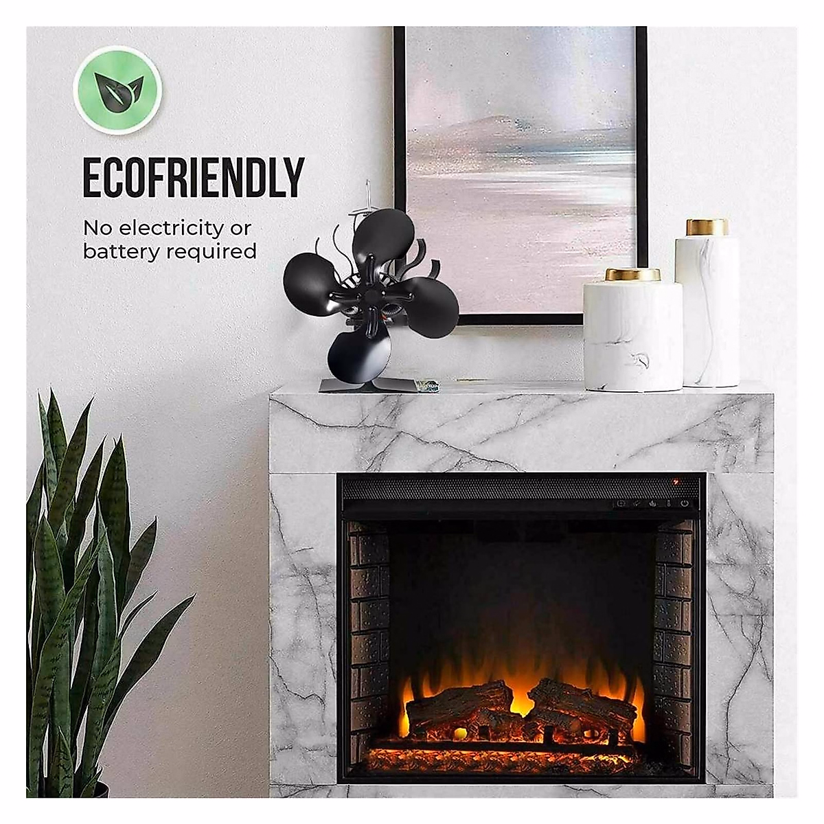 4- Stove Fireplace Fan Effecient Heat Powered Log Wood Burner Stove Fan Eco-Fan Quiet Heat Distribution (Color : Black)