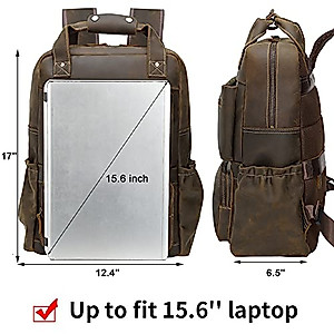 TIDING Genuine Leather Backpack for Men 17.3 Inch Laptop Bag Large Capacity Business Travel Daypack