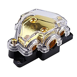 Bumbesti 2 Pack 0/2/4 Gauge in 4/8/10 Gauge Out 3 Way Power Distribution Block for Car Audio Splitter Gold