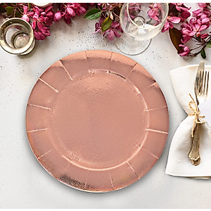 Gift Boutique 24 Disposable Rose Gold Round Charger Plates 13" Dinner Table Serving Tray Heavy Duty Reusable Paper Cardboard Platters for Table Setting, Place Mats Dessert Weddings Food Safe