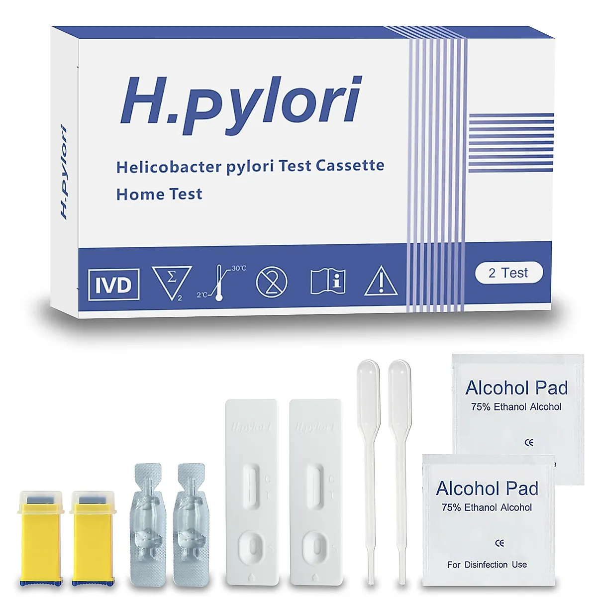 Helicobacter Pylori (H. Pylori) Home Test Kit - Fast and Accurate, Self-Test at Home, Results in 10-15 Minutes, No Lab Visit Required — 2 Tests Included.