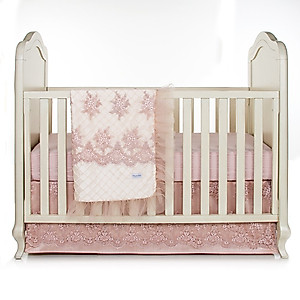 Crib Bedding Set Remember My Love by Glenna Jean | Baby Girl Nursery + Hand Crafted with Premium Quality Fabrics | Includes Quilt, Sheet & Bed Skirt with Pink & Ivory Accents