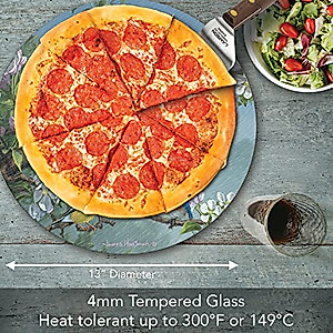 CounterArt Beautiful Songbirds 4mm Heat Tolerant Tempered Glass Lazy Susan Turntable 13" Diameter Cake Plate Condiment Caddy Pizza Server
