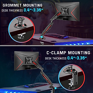 MOUNT PRO Single Gaming Monitor Stand - Mechanical Spring Monitor Mount, Adjustable Gaming Monitor Arm with C Clamp and Grommet Mounting Base - Fits for Computer Screen up to 32”, VESA 75x75, 100x100