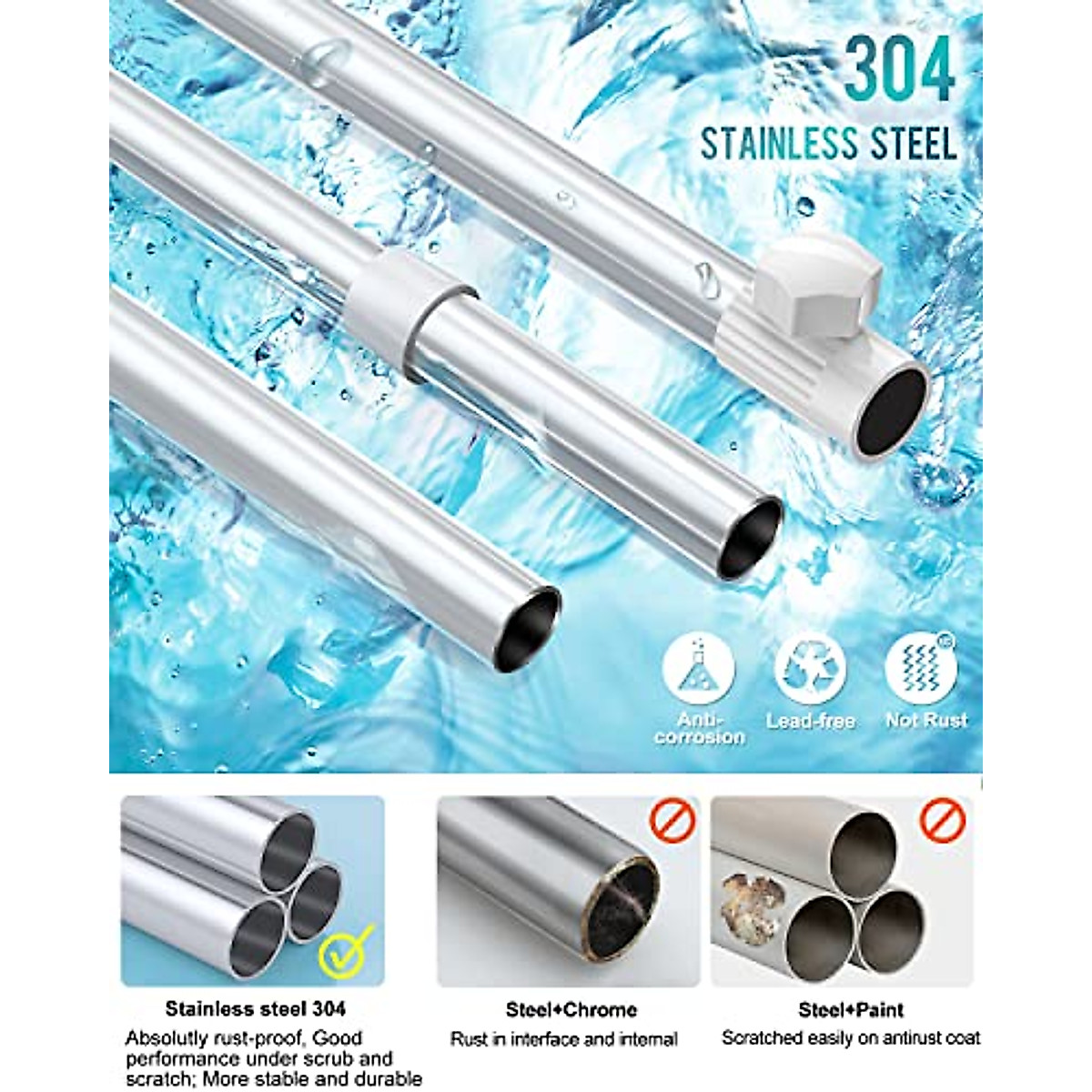 ADOVEL 4 Layer Corner Shower Caddy, Adjustable Shower Shelf, Constant Tension Stainless Steel Pole Organizer, Rustproof 3.3 to 9.8ft