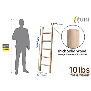 FUIN 57in Wood Blanket Ladder Living Room Decorative Wall Leaning Farmhouse Quilt Display Holder Rustic Wooden Towel Rack for Bathroom, Brown