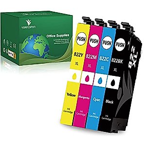 YUANQIMM 822XL Ink Cartridges Remanufactured Replacement for Epson 822 Ink Cartridges Combo Pack 822XL T822 XL for Epson Workforce Pro WF-4820 Ink Cartridges WF-3820 WF-4830 WF-4833 WF-4834 (4-Pack)