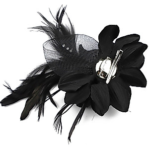 Song Qing Women's Fascinator Feather Flower Hair Clip Pin Brooch Corsage Bridal Hairband Derby Hat Cocktail Party Wedding (Dark Black)