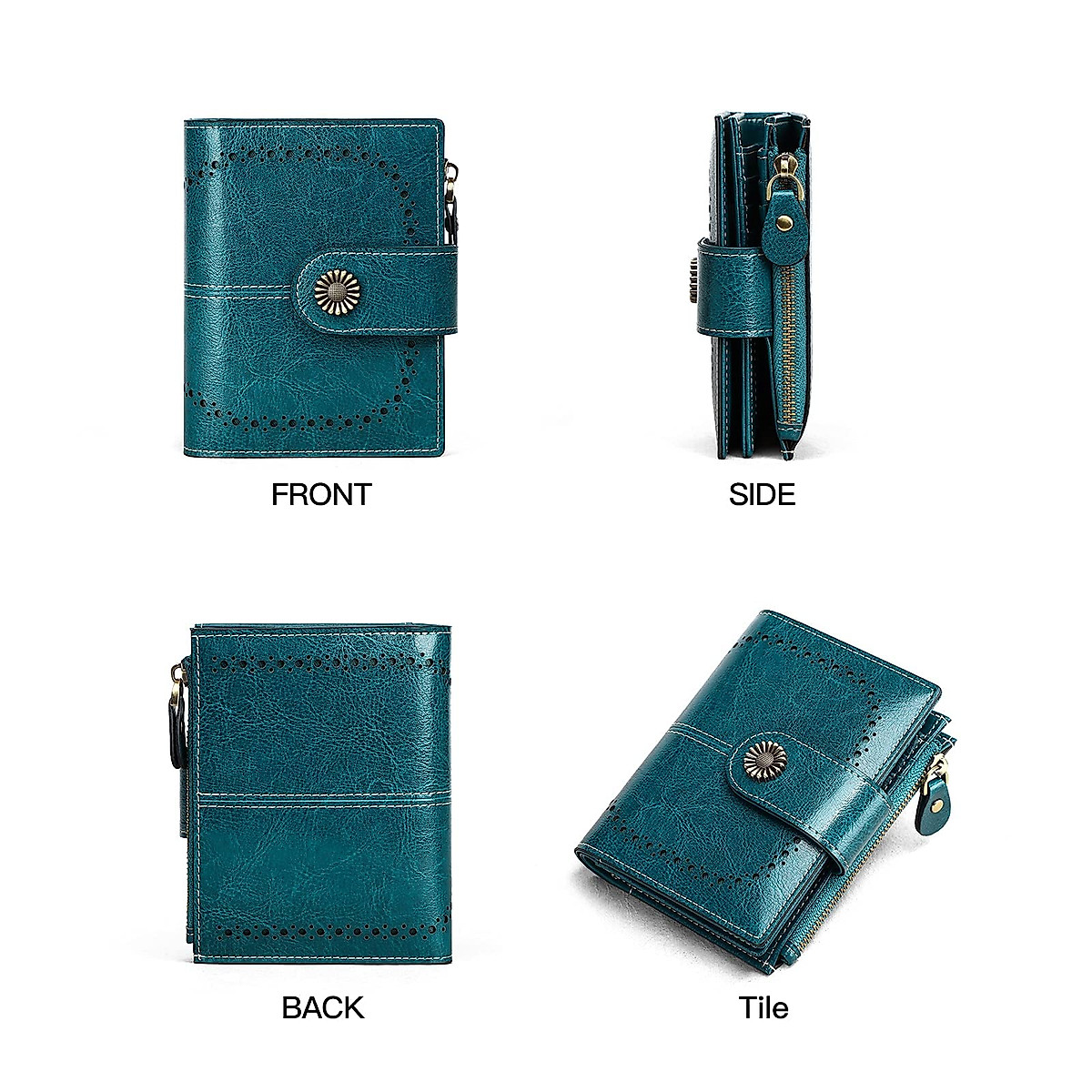 Seammer Small Leather Wallet for Women RFID Blocking Bifold Zipper Pocket Card Case Purse with 2 ID Windows (Blue)