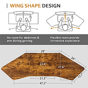 Utureal 71 Inch Electric Standing Desk Dual Motor, Wing Shaped Height Adjustable Corner Desk for Home Office, Ergonomic Stand Up Desk with 3 Memory Presets, Brown Top Black Frame Sit Stand Workstation