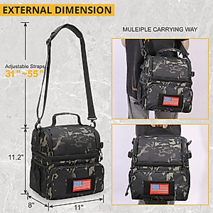 ATRIPACK 2 Compartment Lunch Bag for Men Adult, Tactical Lunch Box Leakproof Insulated Large Cooler Bag for Work with Adjustable Shoulder Strap Flag Double Layer Lunch Pail（Camo-Black）