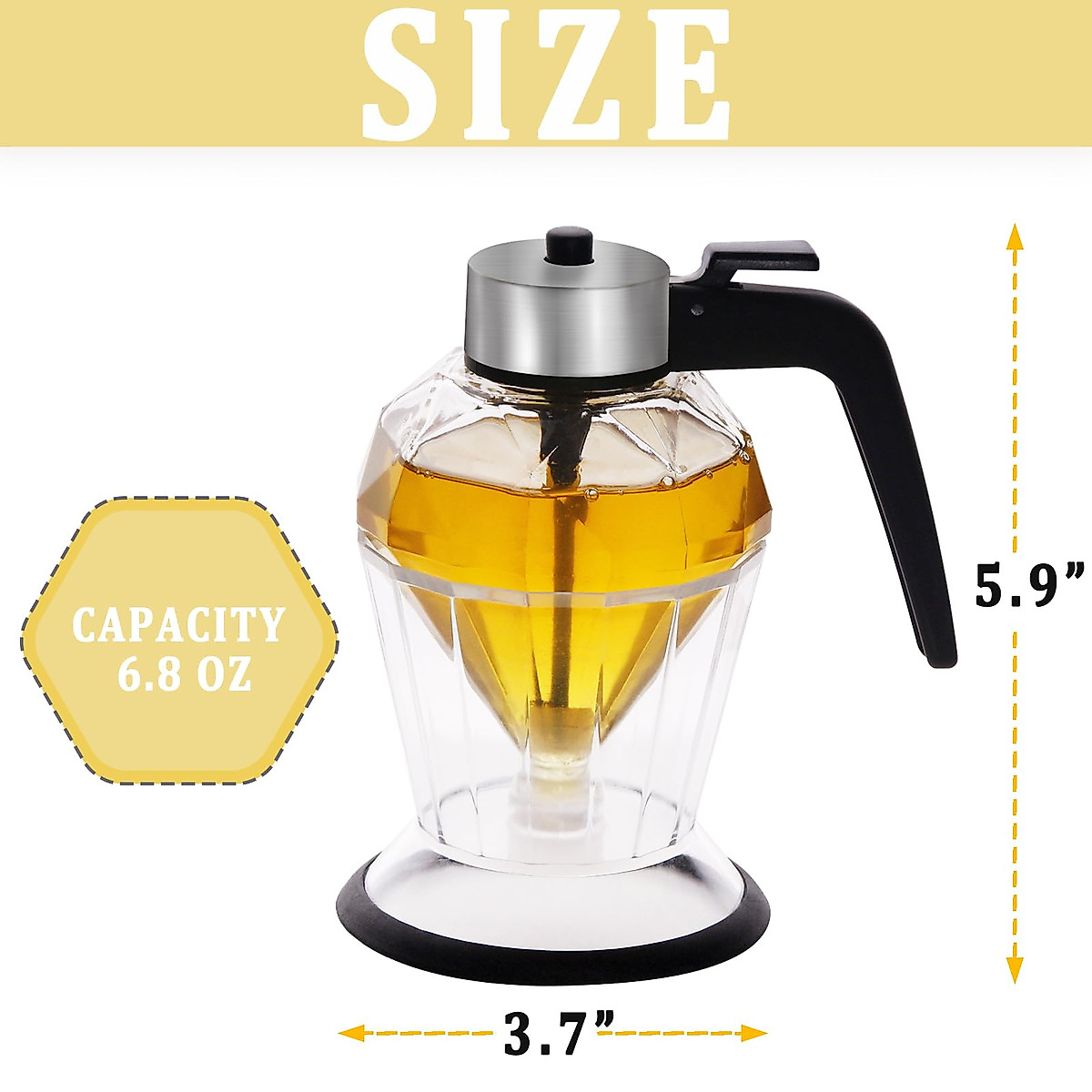 Fkksparkler Honey Dispenser No Drip Glass With Stand Maple Syrup Dispenser Glass 6.8 Oz Honey Jar Honey Pot Apply to Olive Oil Syrup Sauce For Kitchen Coffee Bar Upgraded.