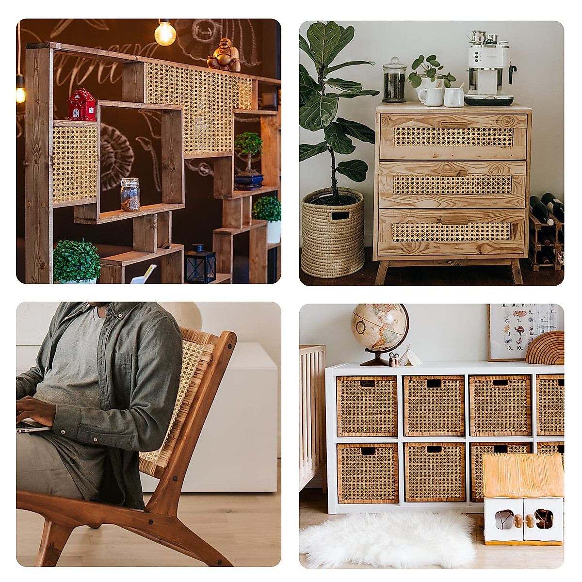 Cane Rattan Webbing Roll, 3.28ft x 15.8inch Woven Open Rattan Mesh Natural Rattan Webbing for Caning Projects Star Anise Wide Rattan for DIY Crafts Cabinet Chair Furniture