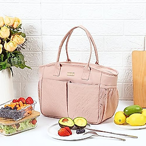 NISHEL Lunch Box for Women, Portable Insulated Lunch Bag, Reusable Cooler Bag with Leak-proof Insulated Thermal Compartment, Tote for Office Work Picnic Travel Gym, Pink