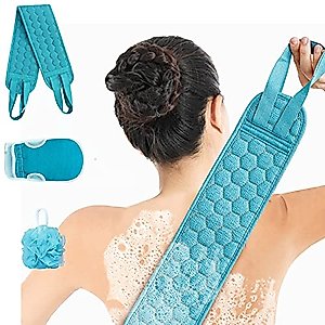 S&R PLKOP Exfoliating Body Scrubber Set -Exfoliating Glove,Back Scrubber and Shower Loofah for Women and Men Shower(3 Pack, Green)