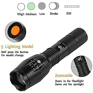 yIFeNG Tactical Flashlight Led Flashlight High Lumens S1000 - T6 Upgraded Flash Light Ultra Bright with Zoomable 5 Modes, Camping Accessories for Outdoor Emergency Gear (2 Pack)