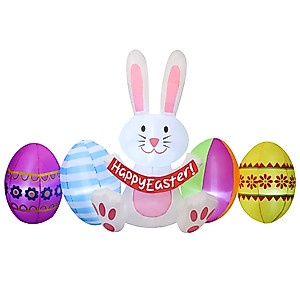 DR.DUDU 7 FT Long Easter Inflatable Bunny with Eggs, Happy Easter Inflatable Decorations, Easter Bunny Blow up for Outdoor Garden Yard Lawn Holiday Party