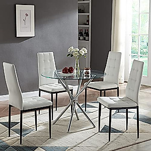 SICOTAS Glass Dining Table Round Kitchen Table with 4 Silver Chrome Legs,Modern Circle Dining Room Tables for 2 or 4,Small Dinner Table for Kitchen,Apartment, Small Spaces,35.4D x 29.5H,Clear
