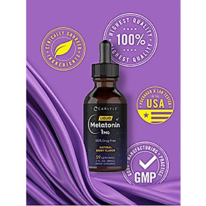 Carlyle Melatonin Liquid 1mg | 4 fl oz Drops | Natural Berry Flavor | Non-GMO, Vegetarian Supplement