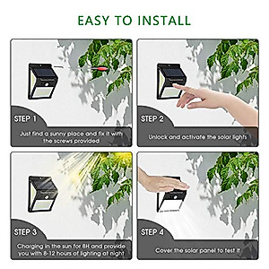 Anufuup Solar Lights Outdoor [140 LED/4 Pack], Solar Lights with 3 Modes, 270°Wide Angle Solar Motion Deck Light,IP65 Waterproof Solar Powered Wall Lights for Front Door, Yard, Garden, Fence, Garage
