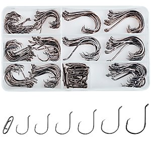 Circle Hooks Catfish Saltwater Fishing Hooks Assortment 2X Strong High Carbon Steel Offset Hooks Octopus Hooks Fishing Clips Kit for Catfishing Freshwater Saltwater (155pcs Kit)