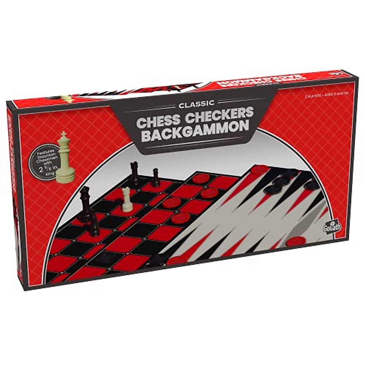 Goliath Chess/Checkers/Backgammon (Amazon Exclusive) - 3 Games in One with Full Size Staunton Chess Pieces and Interlocking Checkers