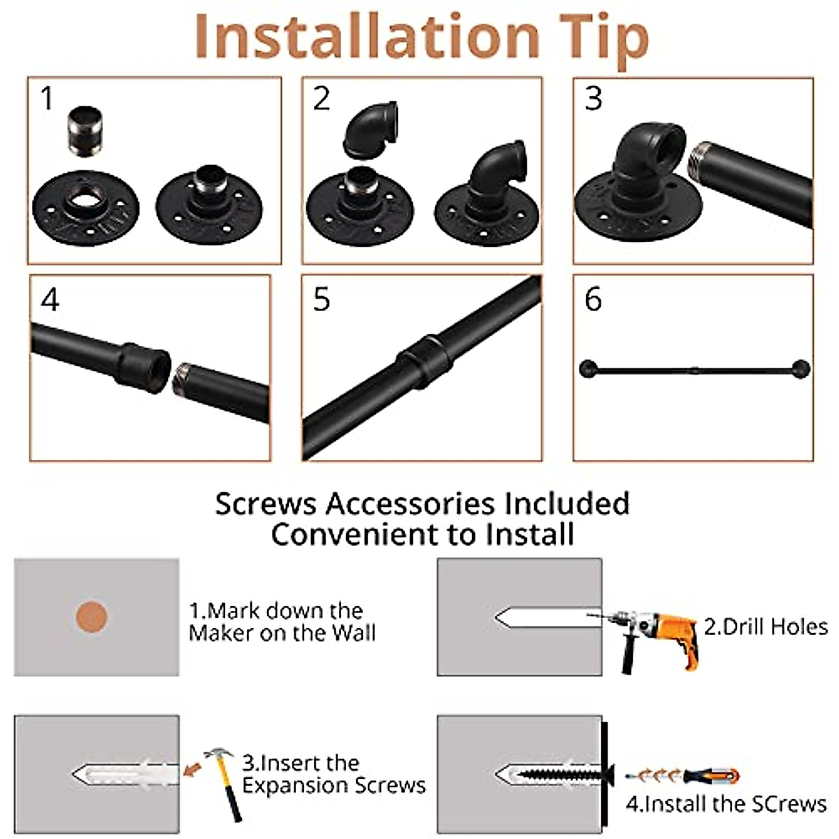 HOMGEN Kitchen Utensils Rack, 100cm Kitchen Retro Rail Wall Mounted Rack with 15 Hooks Organiser Kitchen Utensils Rack Mugs Wall Mounted Hanging Rail Rack Kitchen Pot Pan Hanging Rack for Kitchen
