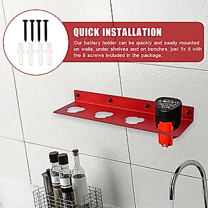 2Pcs Battery Holder for Milwaukee M12, Wall Mount Battery Storage for 4Pcs Batteries, Metal Battery Holder Organizers M12 Packout Accessories(Red)