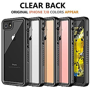 Huakay iPhone SE 2022 Case/SE 2020 Case/iPhone 7/8 Case Waterproof Shockproof,with Built-in Screen Protector,Full Body Heavy Duty Protective Phone Case for iPhone SE/8/7(Black/Clear)