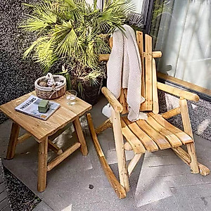 DJL Antique Wood Outdoor Rocking Log Chair Wooden Porch Rustic Log Rocker