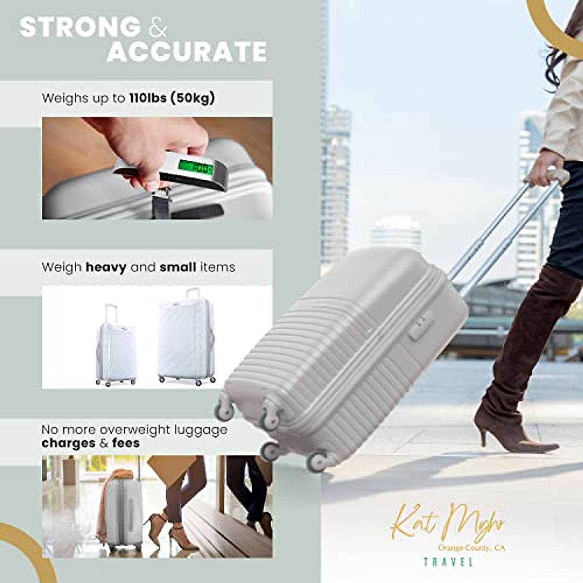 Kat Myhr Digital Luggage Scale - Travel Digital Luggage Weight Scale - Portable Luggage Bag Weight Suitcase Scale - Travel Weight Luggage Scales Suitcase Weighing Scale - Luggage Baggage Weight Scale