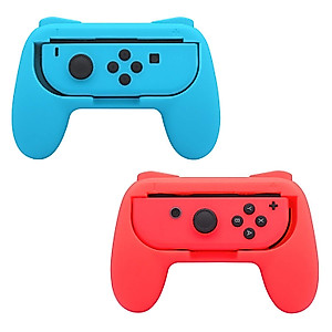Beastron Comfort Grips Compatible with Nintendo Switch Joy Cons, Sweat-Resistant Handles, 4 Pack, Black, Red & Blue (MATTE FINISH)