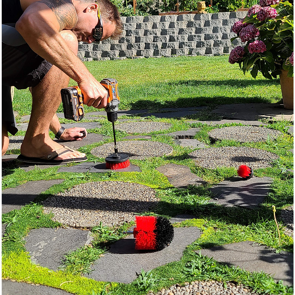 Bring It On Cleaner Drill Brush Attachment Set 3 Brushes - Bring It On Power Scrubber Brush Cleaning Kit, 5 Inch Extension, Use On Grout, Cars, Bathroom Surfaces, & Tile