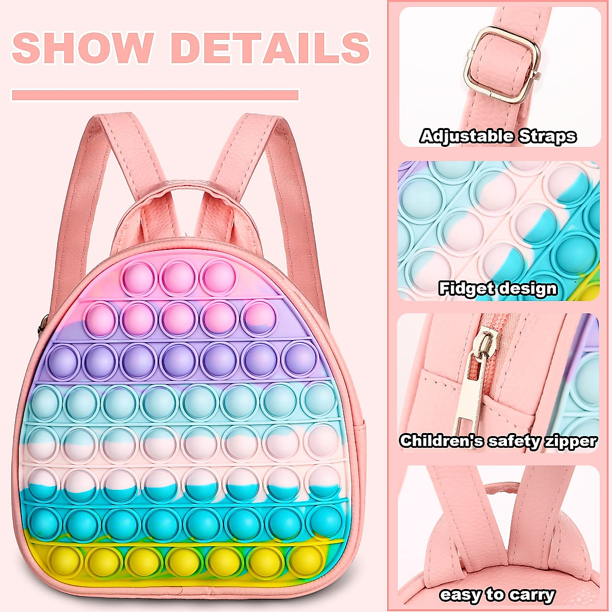 Woosir Pop Purse Backpack for Girls Fidget Mini Backpack Gift for Girls,Easter Pop Fidget Toys Gifts for Kids Pop Shoudler Bag Toys for Toddler Birthday Party Favors Easter Gifts