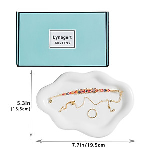 Lynagert Cloud Trinket Dish, Chubby Jewelry Tray, Ceramic Jewelry Ring Trinket Dish for Rings Earrings Necklace Organizer, Mother's Day Thanksgiving Christmas Birthday Bridesmaid Gifts (White)