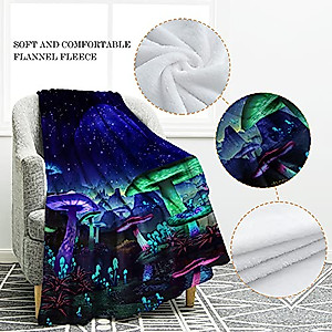 Jekeno Mushroom Blanket Galaxy Space Fantasy Plant Print Throw Black Blanket Lightweight Cozy Print Warm for Sofa Chair Bed Office 50"x60"